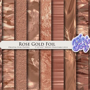 Digital Rose Gold Foil Paper Pack - 9 Seamless Metallic Rose Gold ...