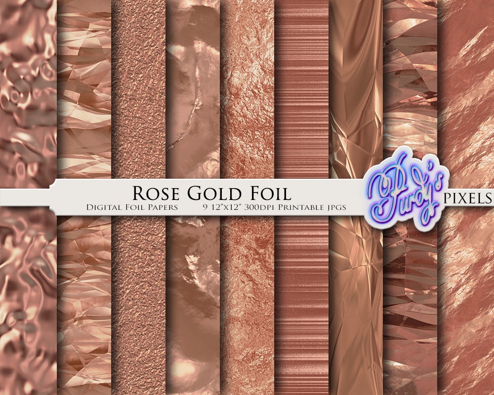 Digital Rose Gold Foil Paper Pack - 9 Seamless Metallic Rose Gold ...