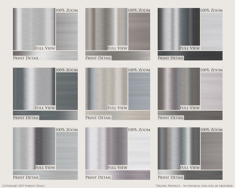 Brushed Silver Digital Paper Pack - 9 Seamless Silver Gradients ...