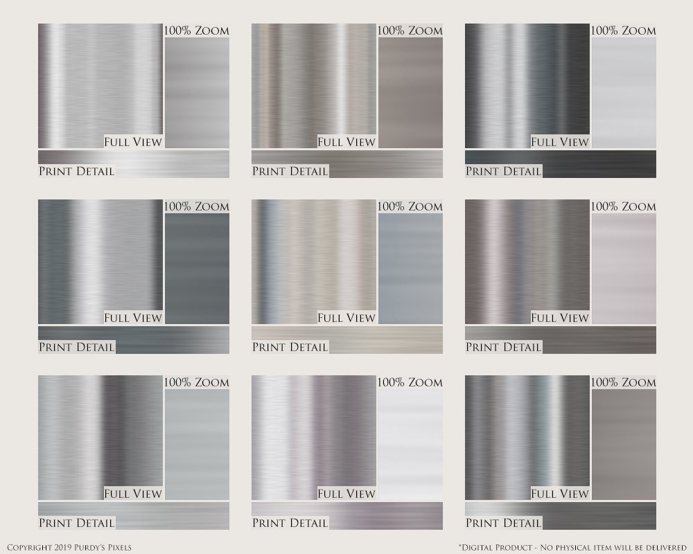 Brushed Silver Digital Paper Pack 9 Seamless Silver Gradients Pintable ...