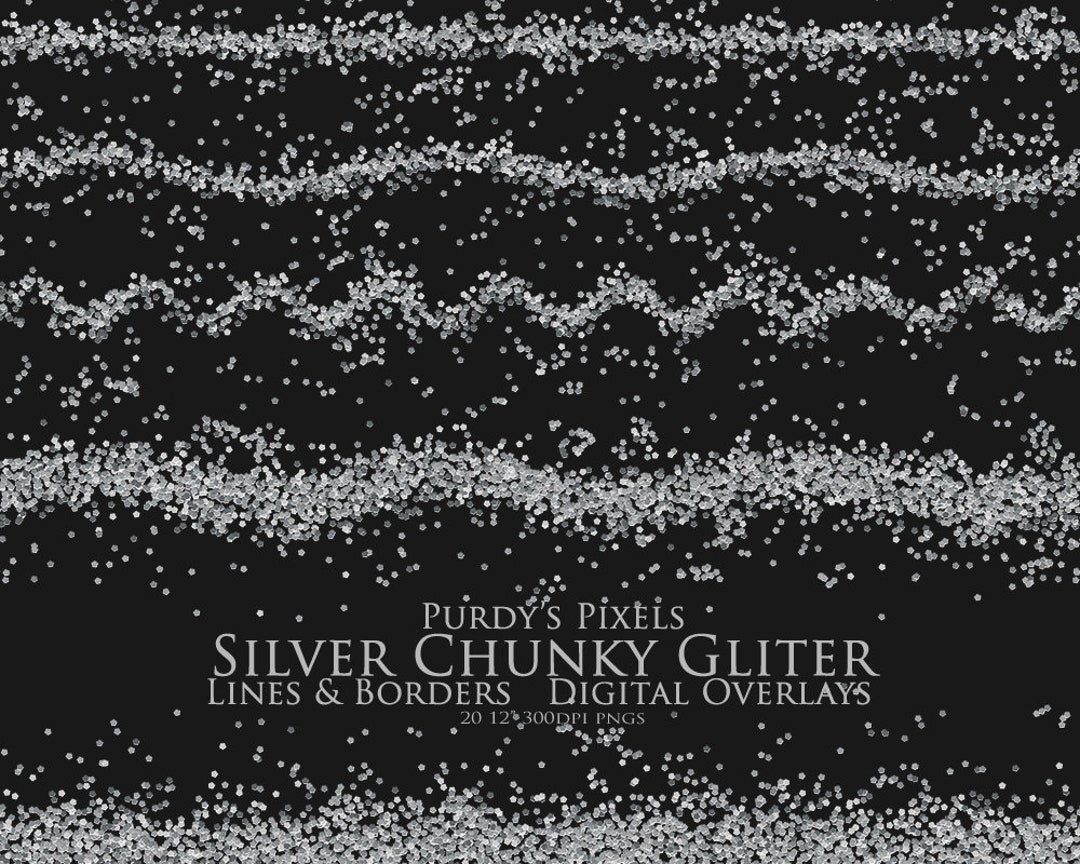 Silver Glitter Digital Overlays - 9 Seamless Messy and Chunky Silver ...