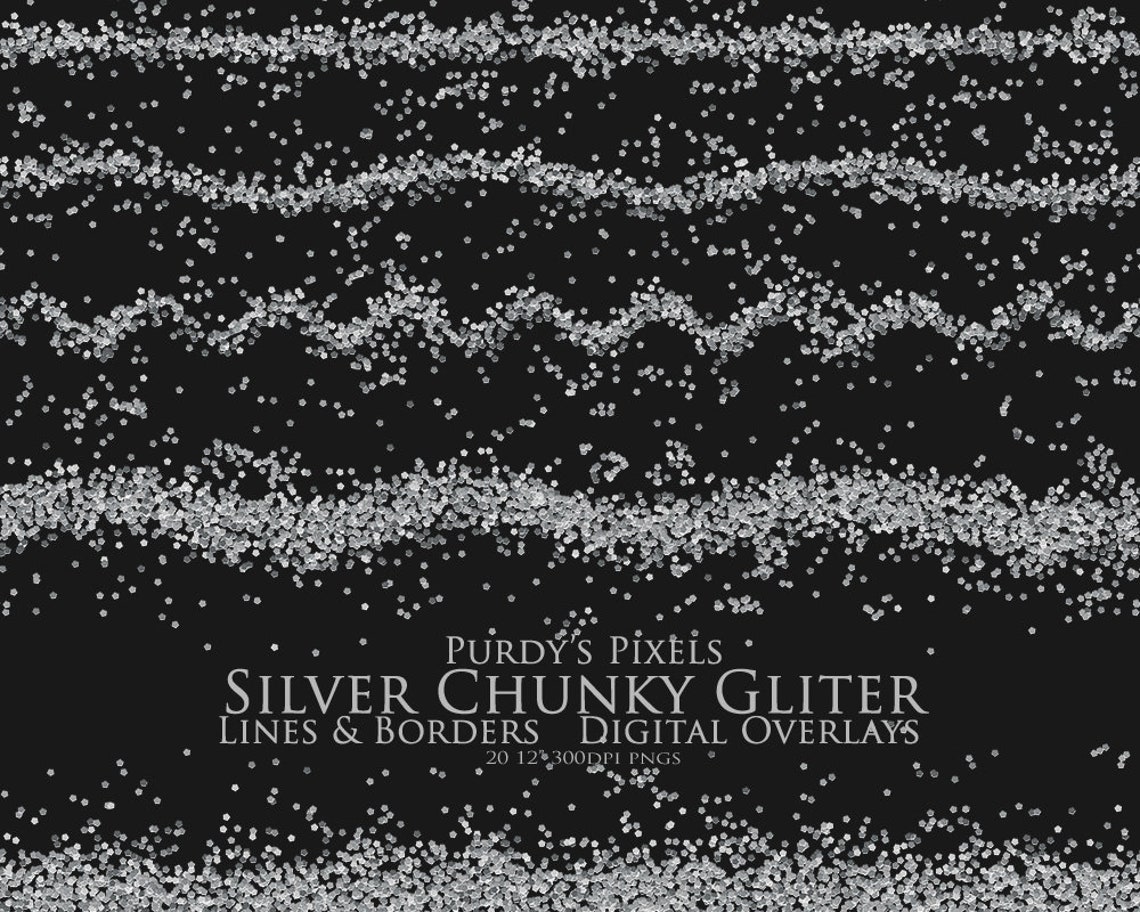 Silver Glitter Digital Overlays 9 Seamless Messy and Chunky Silver ...