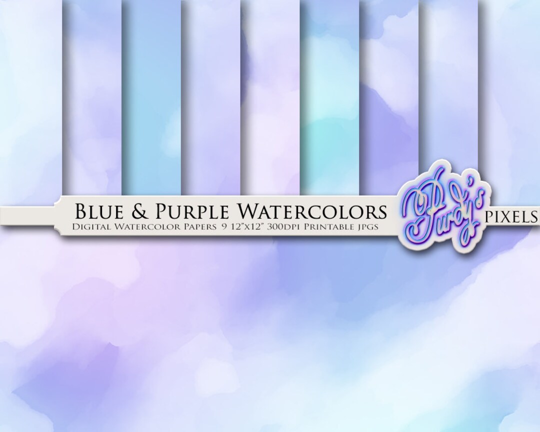 Digital Blue and Purple Watercolor Printable Scrapbooking Paper - Etsy