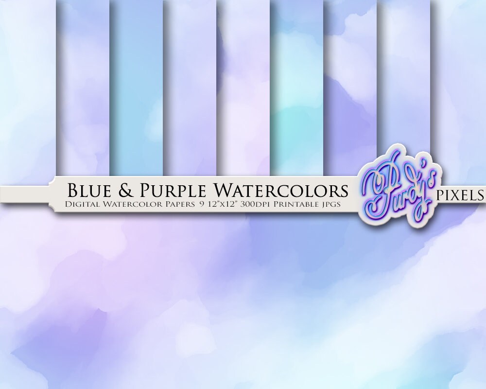 Digital Blue and Purple Watercolor Printable Scrapbooking Paper - Etsy