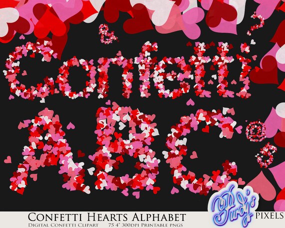 Digital Confetti Hearts Alphabet Clipart for Valentine's | Etsy