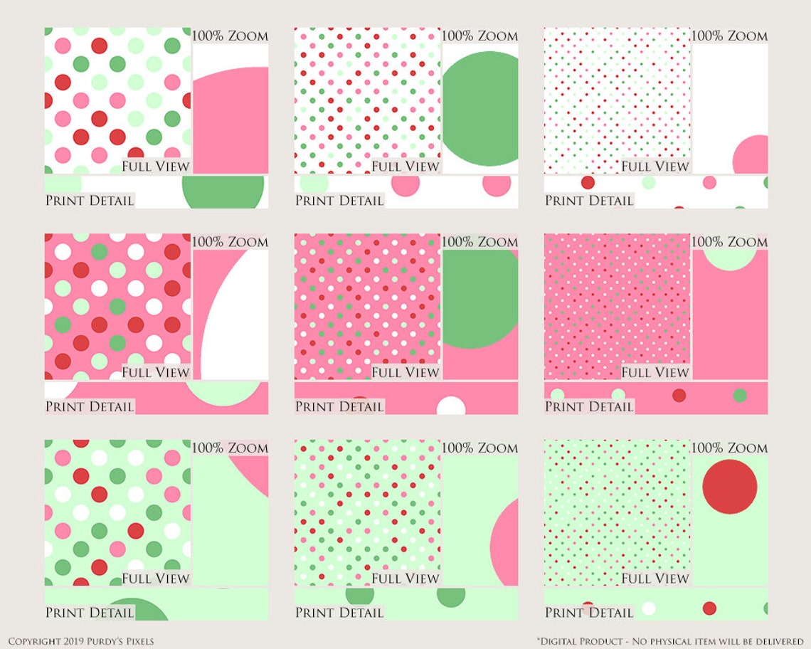 Strawberry Shortcake Polka Dots Digital Paper Pack - 18 Seamless Green ...