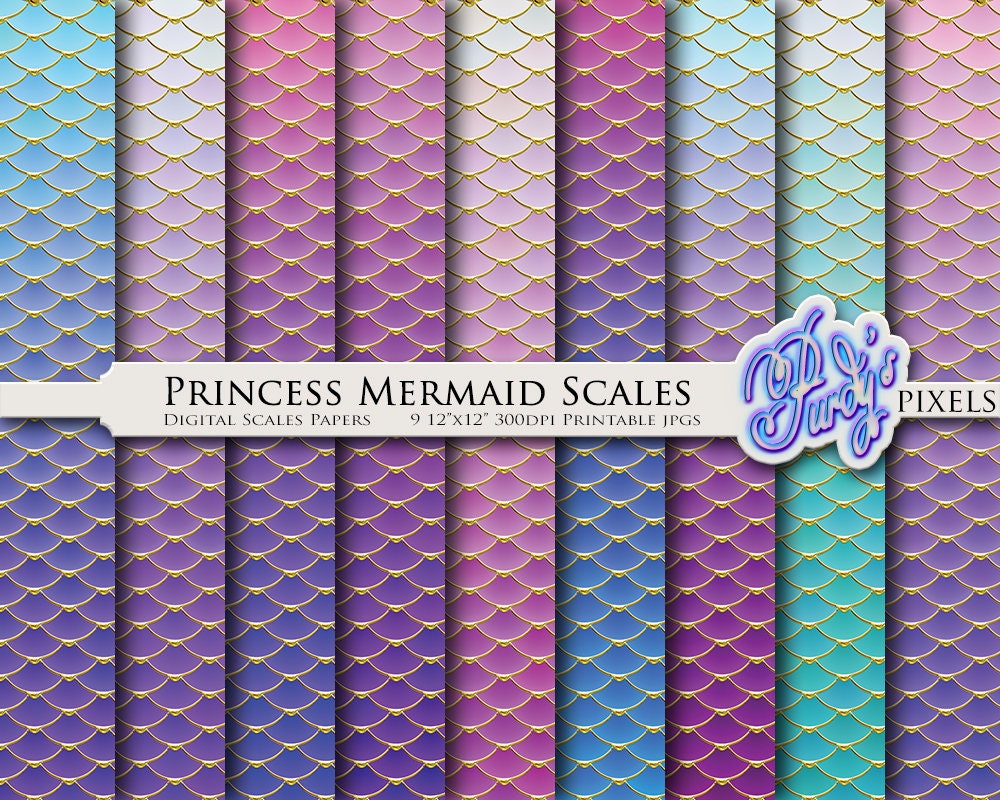 Digital Mermaid Paper Pack - Princess Mermaid Scales Printable ...