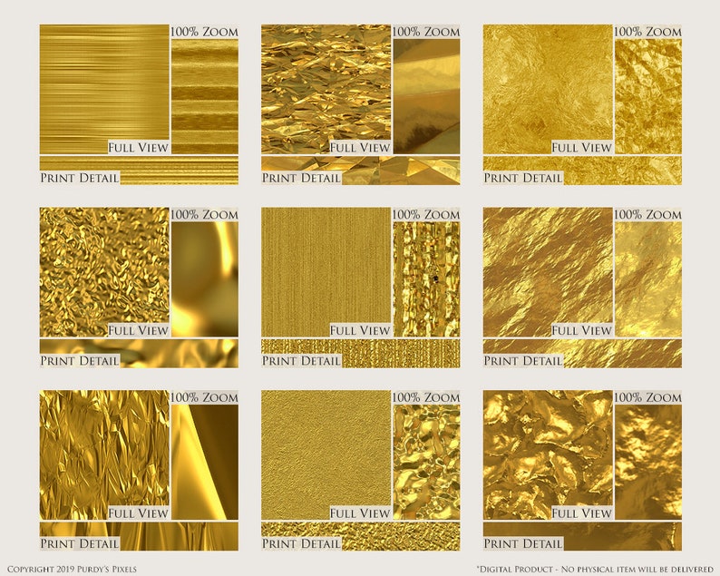Digital Gold Foil Paper Pack - 9 Seamless Metallic Gold Printable ...