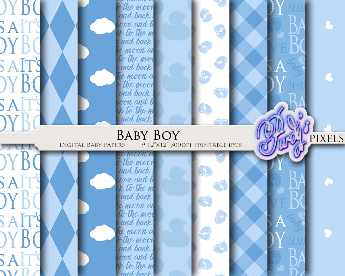 Digital Baby Boy Word Art Printable Scrapbooking Paper in Blue for Baby ...