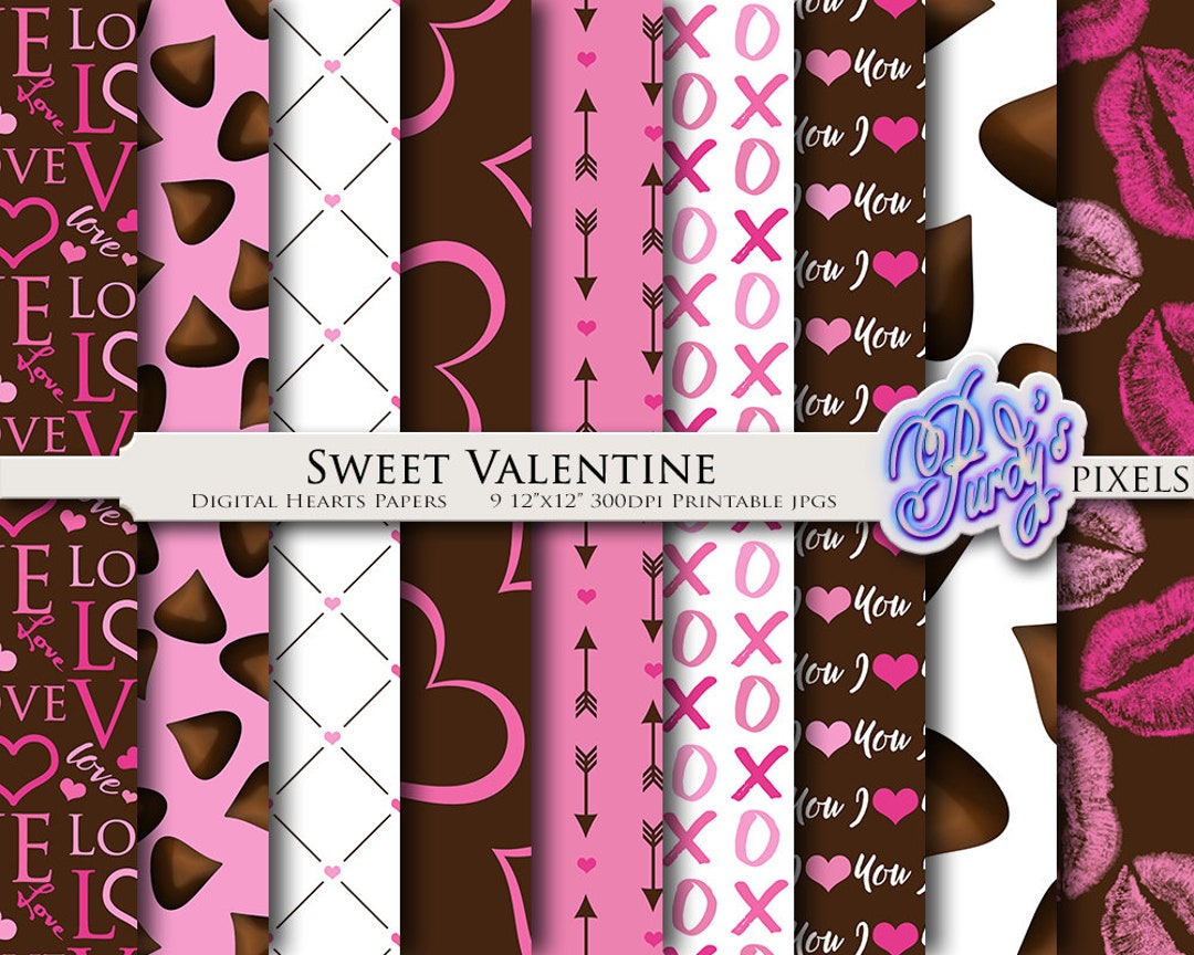 Sweet Valentine Digital Paper Pack - 9 Seamless Word Art Printable ...
