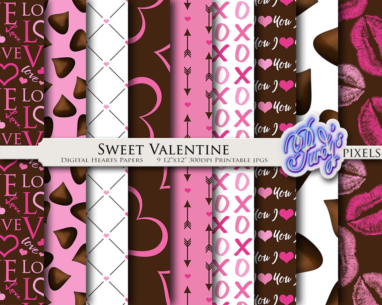 Sweet Valentine Digital Paper Pack - 9 Seamless Word Art Printable ...