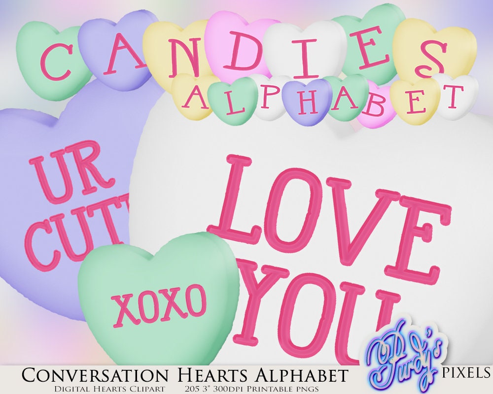 Digital Conversation Hearts Alphabet Clipart for Valentine's Day - Etsy