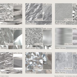 Digital Silver Foil Paper Pack - 9 Seamless Metallic Silver Printable ...