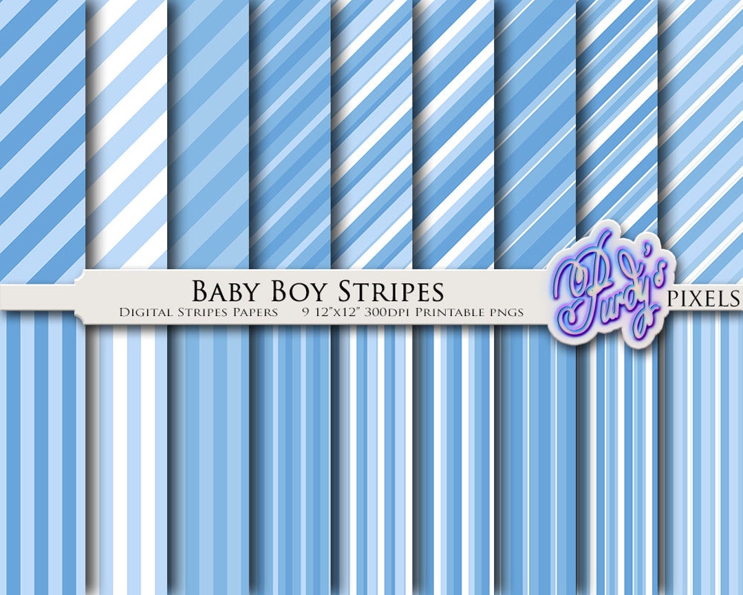 Digital Baby Boy Stripes Printable Scrapbooking Paper in Blue for Baby ...