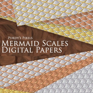 Metallic Digital Mermaid Scales Paper Pack - 9 Seamless Silver and Gold ...