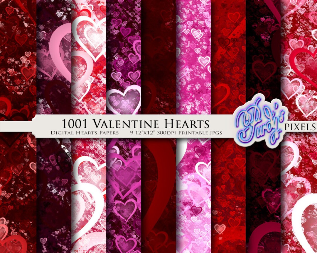 Valentine Hearts Digital Paper Pack in Reds and Pinks - Etsy