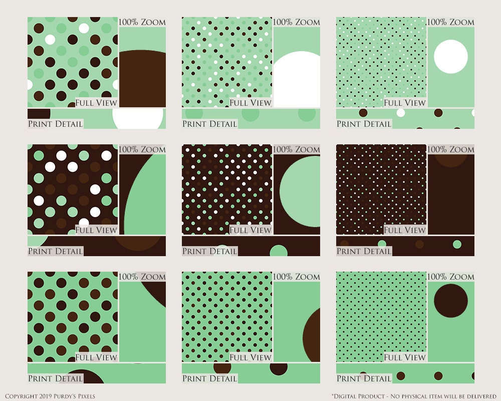 Mint Chocolate Polka Dots Digital Paper - Green and Brown Printable ...