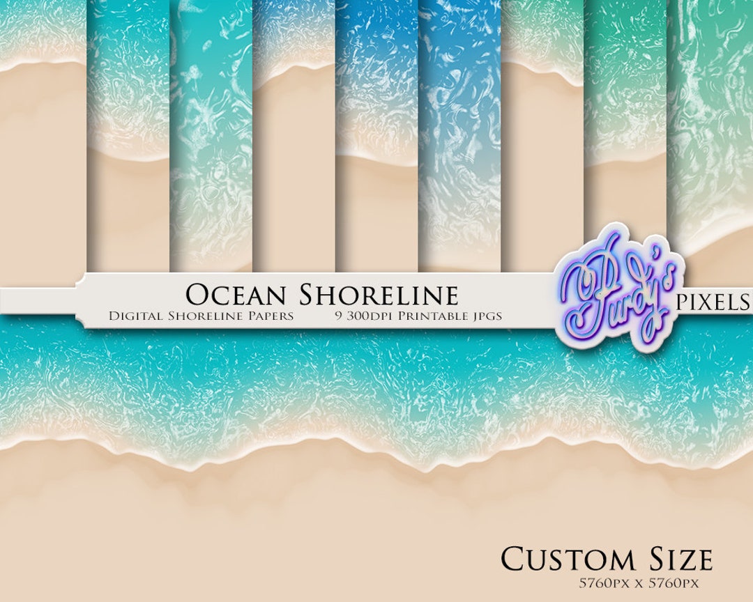 Shoreline Digital Papers (5760px) - Ocean Shore Printables for ...