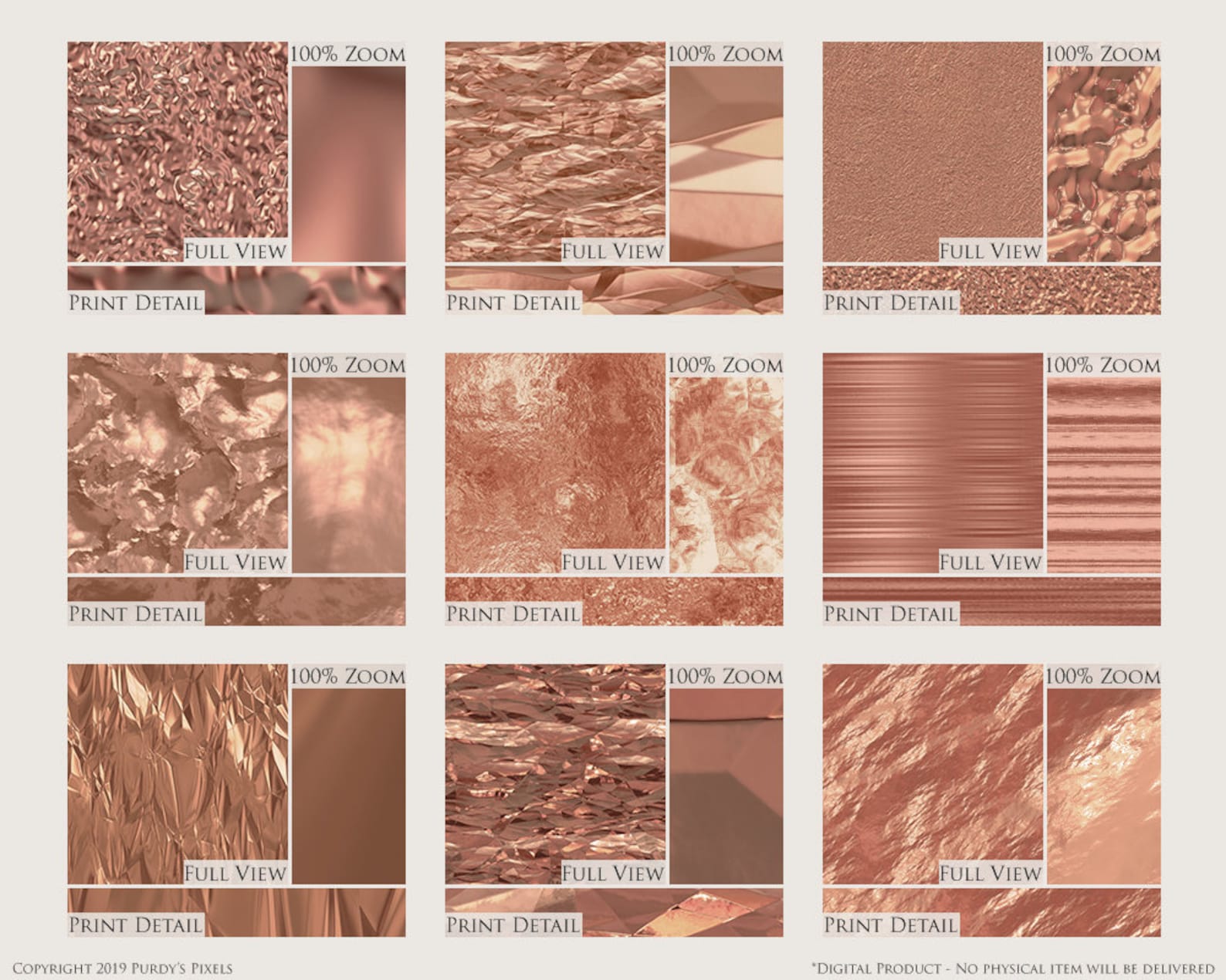 Digital Rose Gold Foil Paper Pack - 9 Seamless Metallic Rose Gold ...