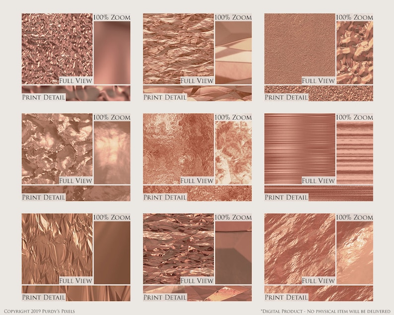 Digital Rose Gold Foil Paper Pack - 9 Seamless Metallic Rose Gold ...