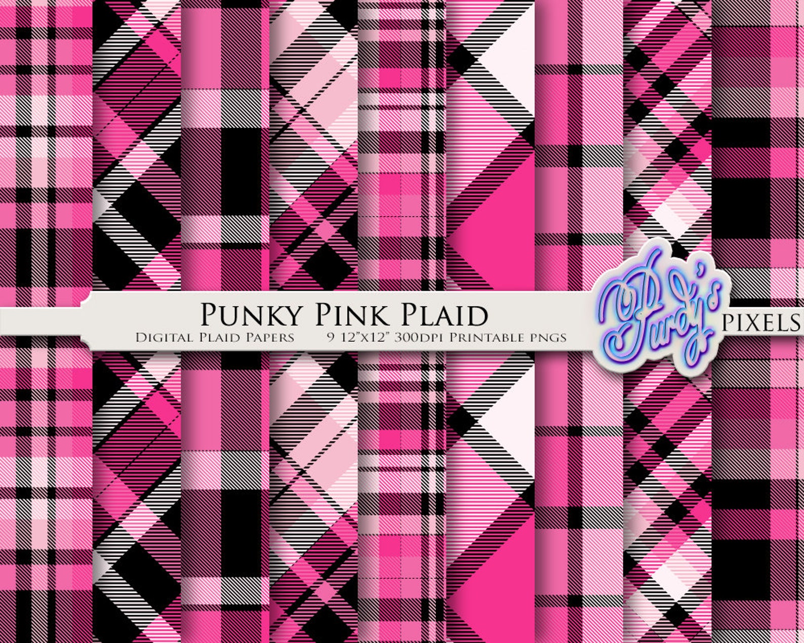 Pink Plaid Digital Paper Pack - Printable Scrapbooking Paper for ...
