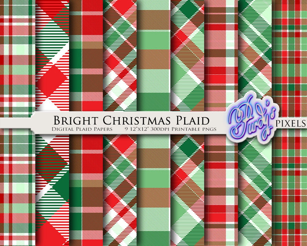 Bright Christmas Plaid Digital Paper Pack - 9 Seamless Pink and Green ...