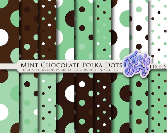 Mint Chocolate Polka Dots Digital Paper Green and Brown | Etsy