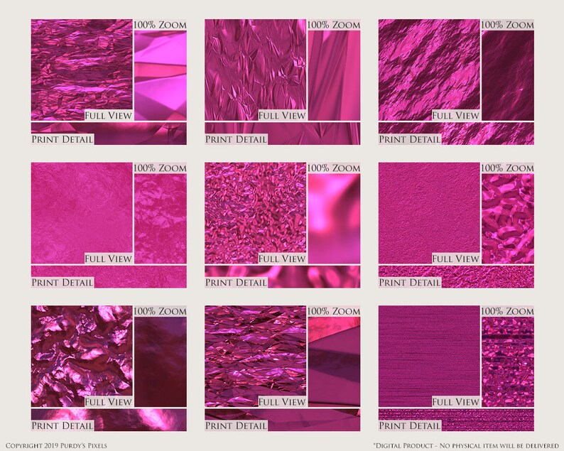 Digital Pink Foil Paper Pack 9 Seamless Metallic Hot Pink Printable ...