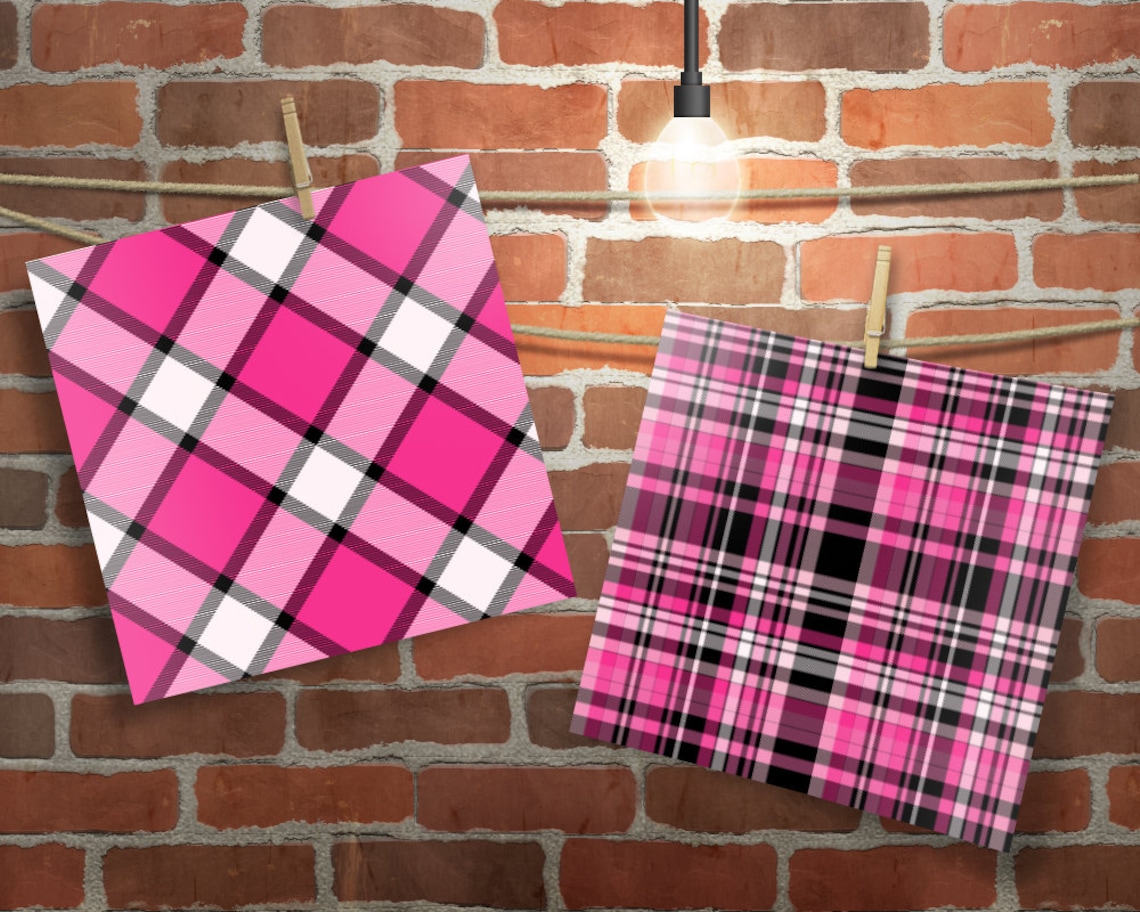 Pink Plaid Digital Paper Pack - Printable Scrapbooking Paper for ...