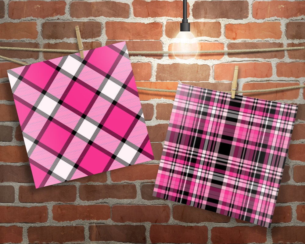 Pink Plaid Digital Paper Pack - Printable Scrapbooking Paper for ...