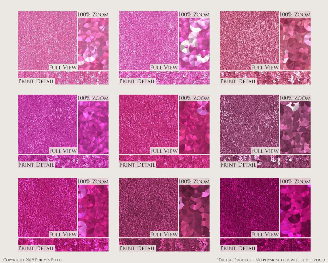 Pink Sequins Digital Paper Pack 9 Seamless Sparkling Glitter Sequins ...
