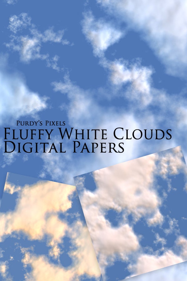 White Fluffy Clouds Digital Papers 9 Seamless Skies Printable ...