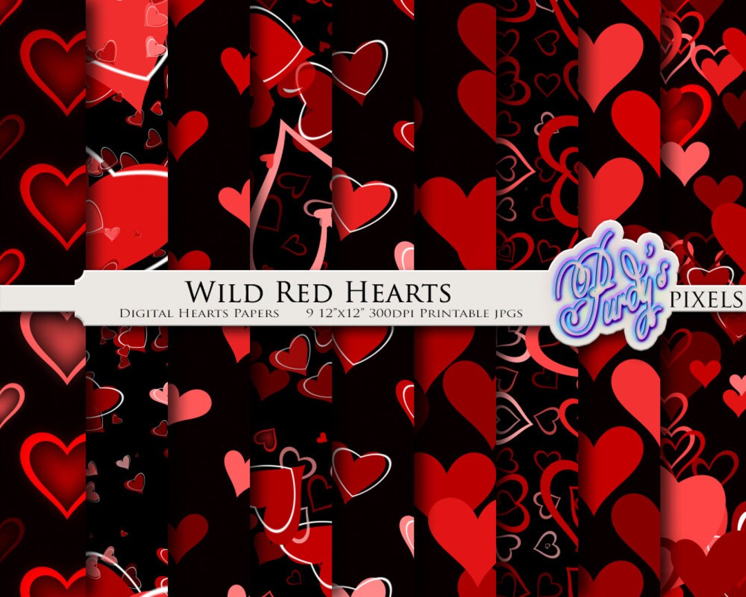 Valentine's Day Digital Paper Pack - 9 Seamless Wild Red Hearts ...