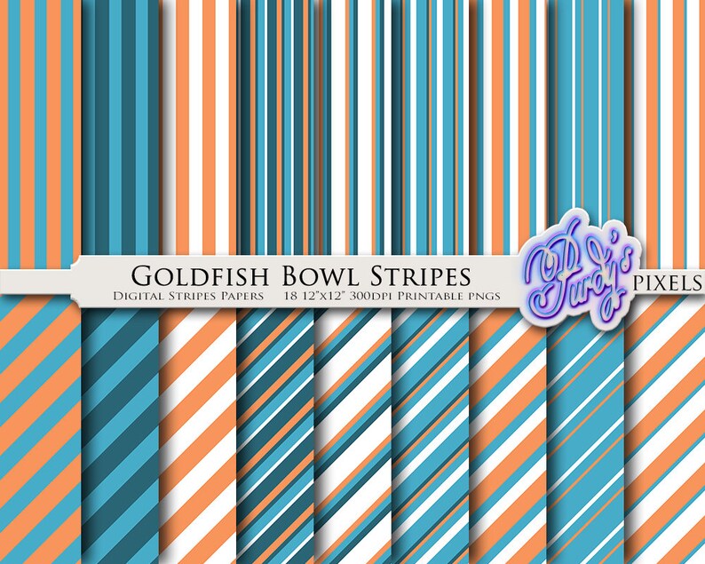 Orange and Blue Stripes Digital Paper Pack - Seamless Striped Printable ...