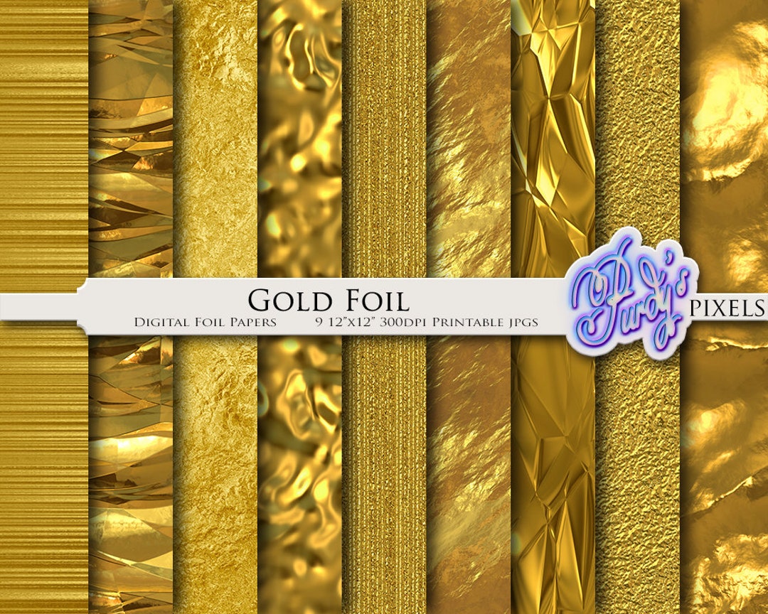 Digital Gold Foil Paper Pack - 9 Seamless Metallic Gold Printable ...