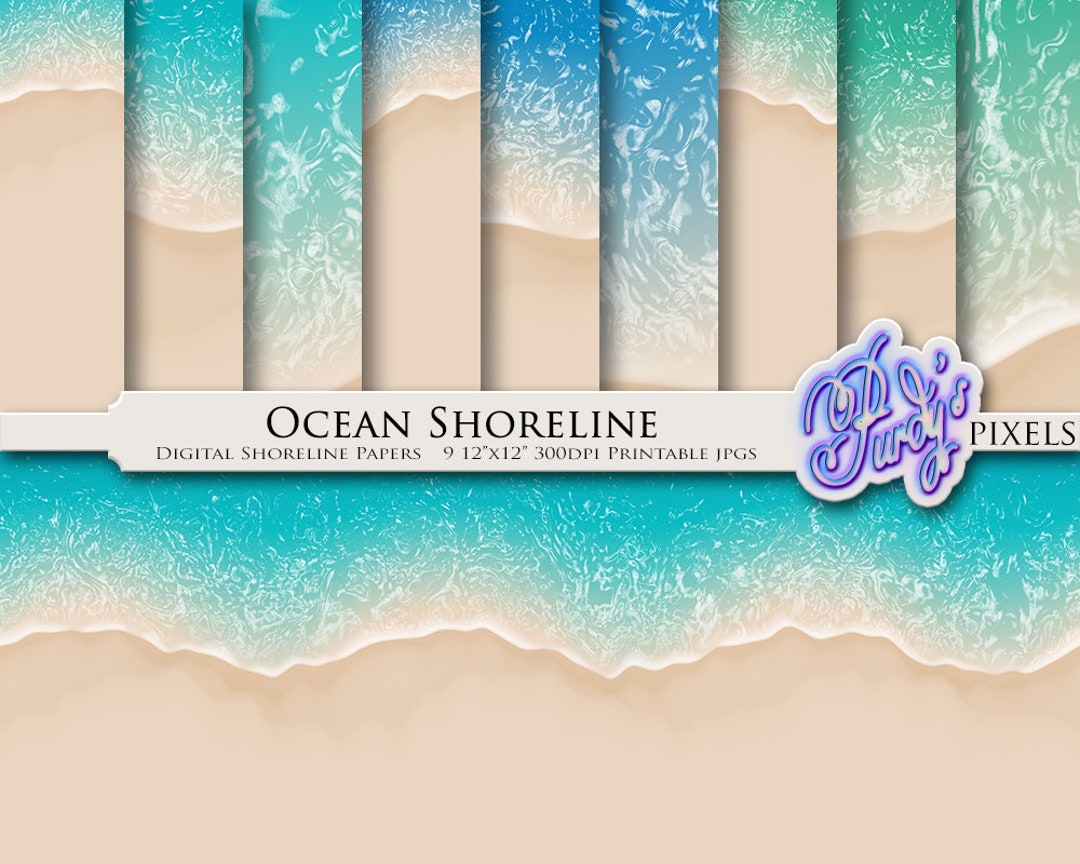 Shoreline Beach Seashore Digital Papers Ocean Shore - Etsy