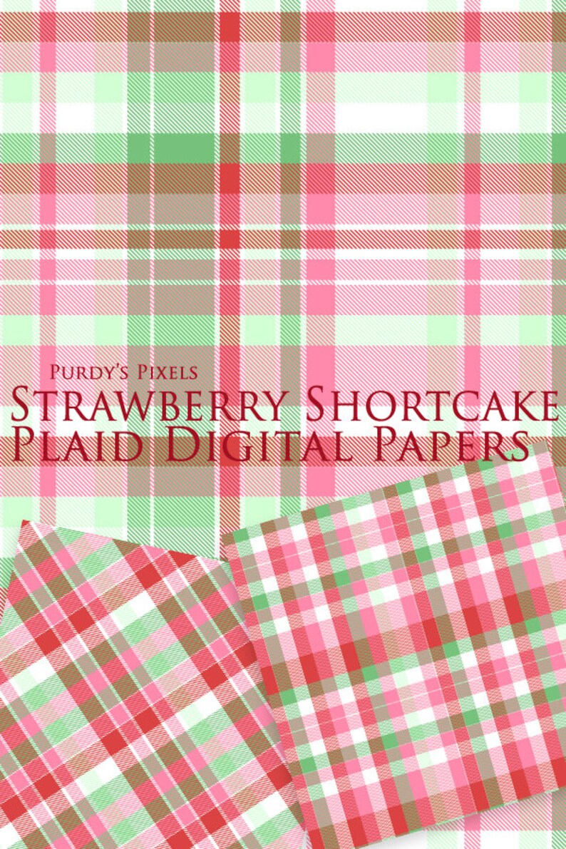 Strawberry Shortcake Plaid Digital Paper Pack - 9 Seamless Pink and ...