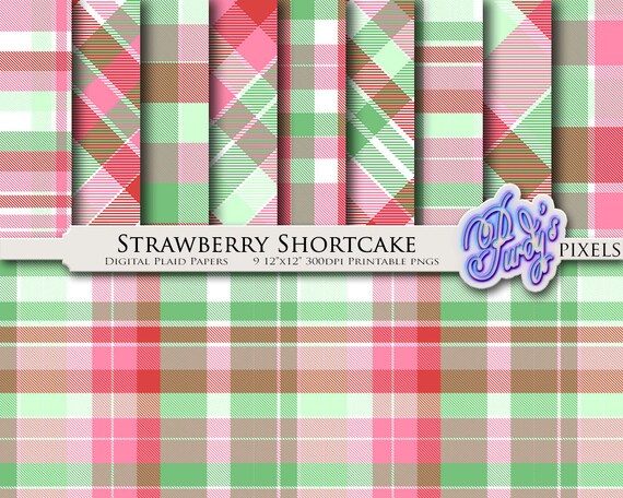 Strawberry Shortcake Plaid Digital Paper Pack 9 Seamless | Etsy