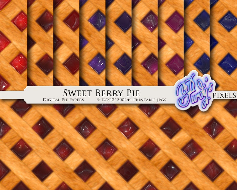 Sweet Berry Pie Digital Paper Pack - 9 Seamless Cherry Pies Printable Scrapbooking Papers for ...