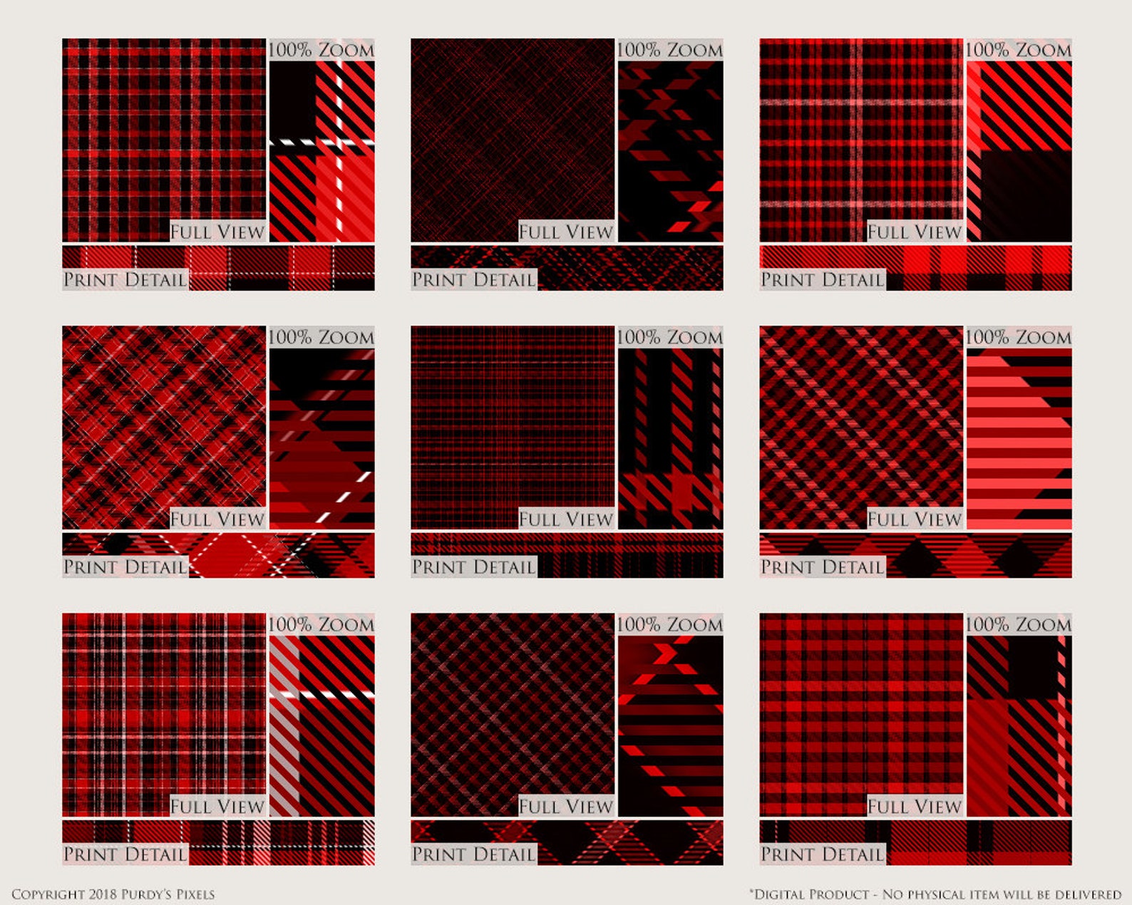 Buffalo Plaid Digital Papers Downloadable Paper Pack Seamless Red and ...