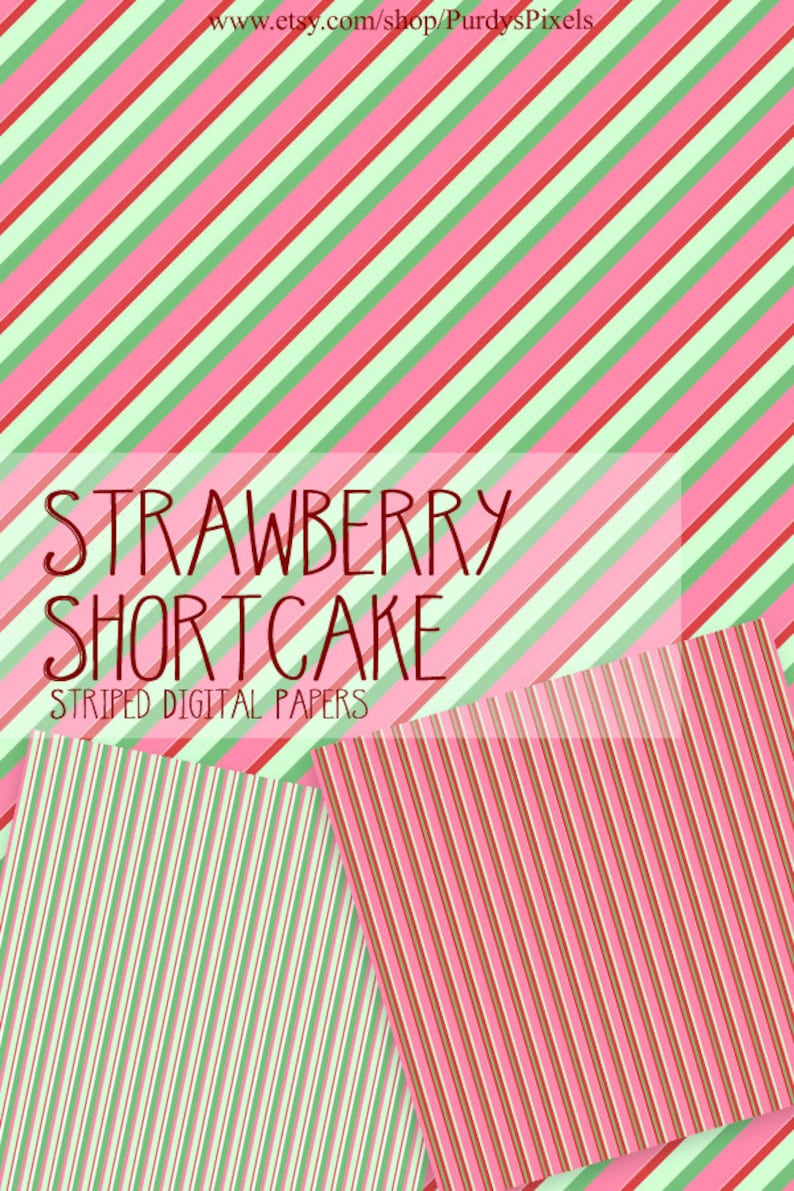 Strawberry Shortcake Stripes Digital Paper Pack - 9 Seamless Pink and ...