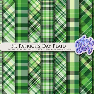St. Patrick's Day Plaid Digital Paper Pack - 9 Seamless Green Plaid ...