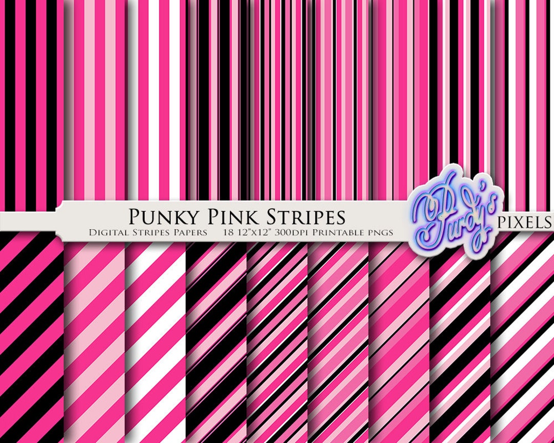 Pink Stripes Digital Paper Pack - Printable Scrapbooking Paper for ...