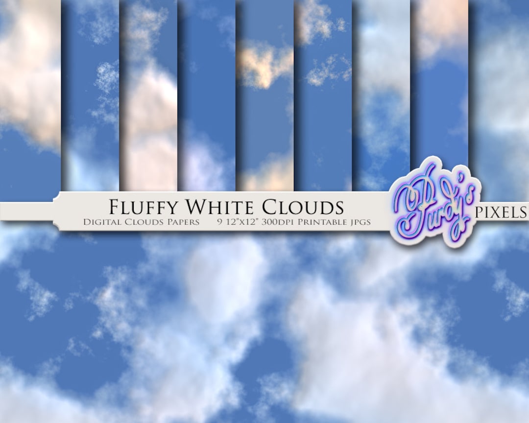 White Fluffy Clouds Digital Papers - 9 Seamless Skies Printable ...
