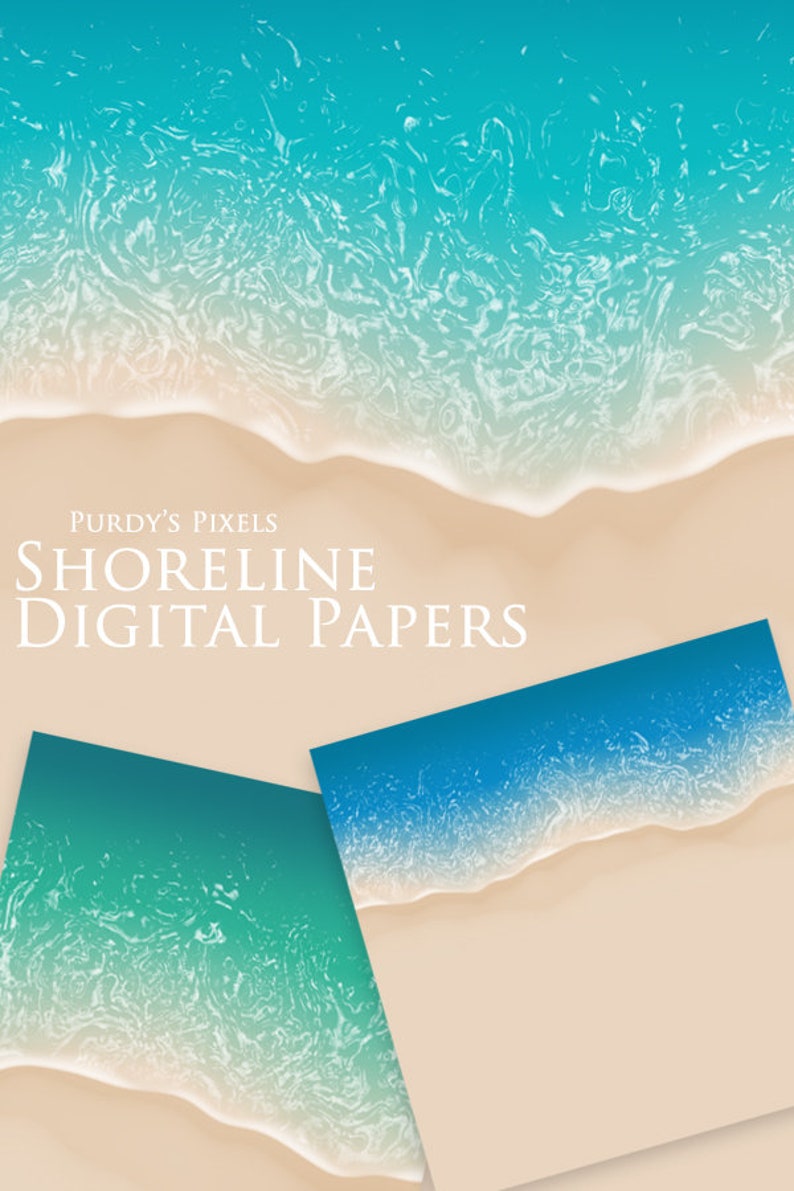Shoreline Beach Seashore Digital Papers Ocean Shore | Etsy