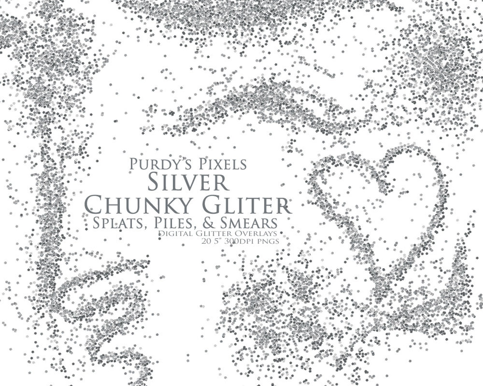 Silver Digital Glitter Overlays - 9 Seamless Messy and Chunky Silver ...