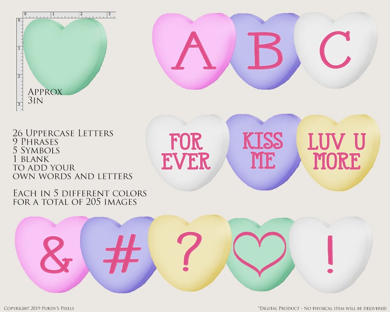 Digital Conversation Hearts Alphabet Clipart for Valentine's Day - Etsy