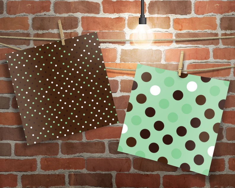 Mint Chocolate Polka Dots Digital Paper - Green and Brown Printable ...
