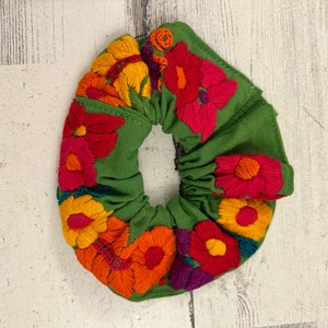 Gorgeous Floral Embroidered Scrunchies. Artisanal Braided. Embroidered ...