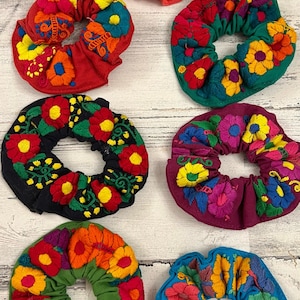Gorgeous Floral Embroidered Scrunchies. Artisanal Braided. Embroidered ...